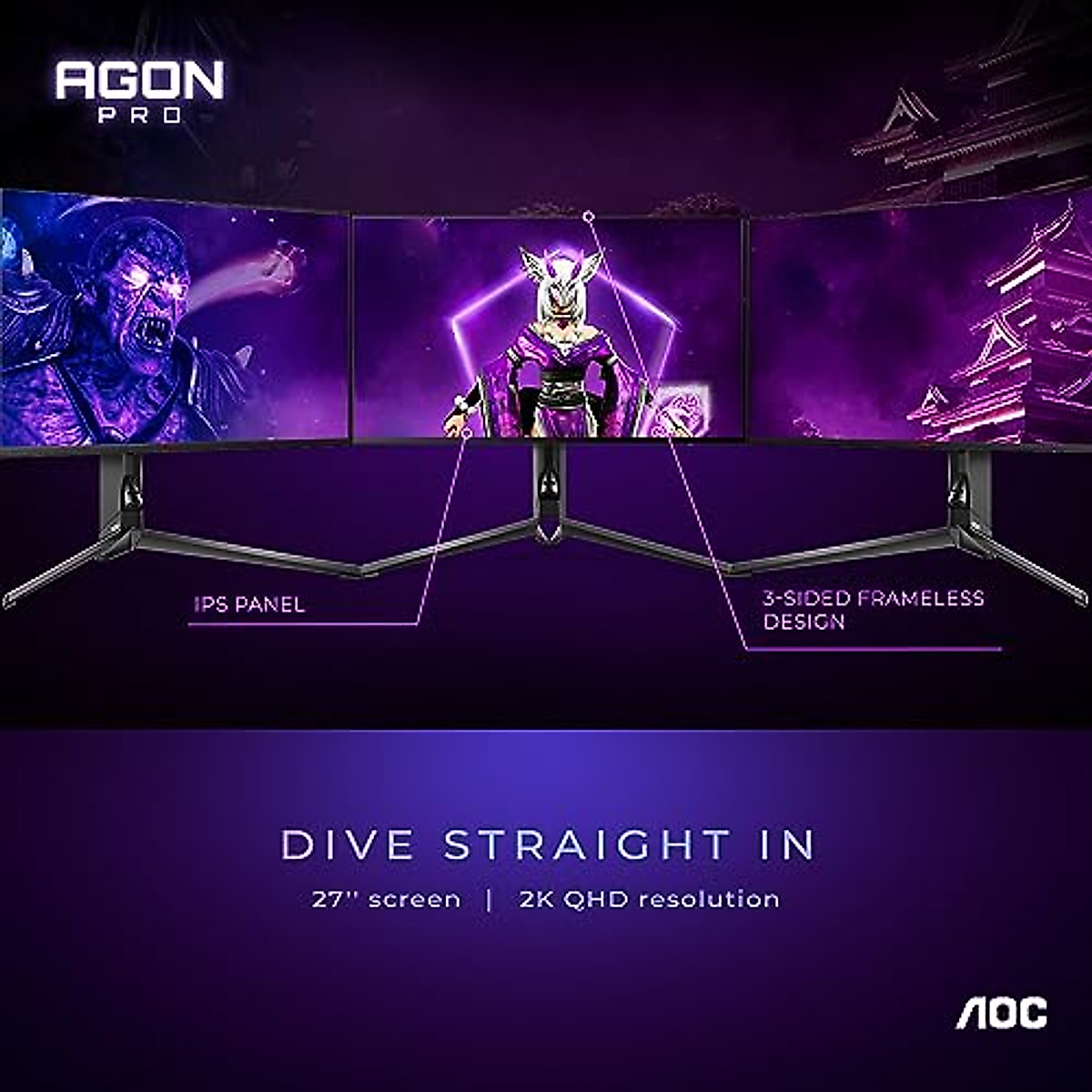 AOC Agon PRO AG274QG 27" Tournament Gaming Monitor, QHD 2K 2560x1440, 240Hz 1ms, G-SYNC Ultimate, PS5 Xbox Switch, Black