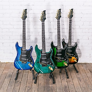 MUSTAR Electric Guitar Kit with 25W Amplifier, 39 Inch Full Size Solid Wood Electric Guitar Beginner Kits, Gig Bag, Digital Tuner, Capo, Strap, Cable, Picks, Birthday Holiday Gifts (Green, MEG-100)