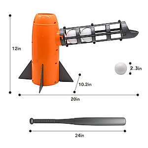 KUSARKO Kids Baseball Automatic Pitching Machine Toy Set with 5 Softball and Bat for Boys Girls Outdoor Sports, Birthday Gifts for Children Age 6 + Years Old