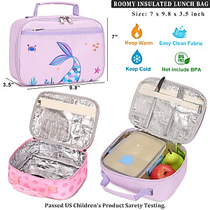 Backpack for Girls Kids Backpack with Lunch Box Mermaid Preschool Kindergarten Back Pack Bookbags with Chest Strap