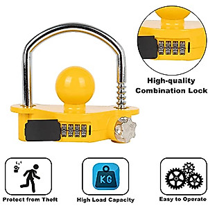 SUCOLE Trailer Ball Tow Hitch Lock Adjustable Storage Security Boat Trailer Lock Universal Heavy-Duty Steel Coupler Tongue Lock for Travel Trailer Yellow