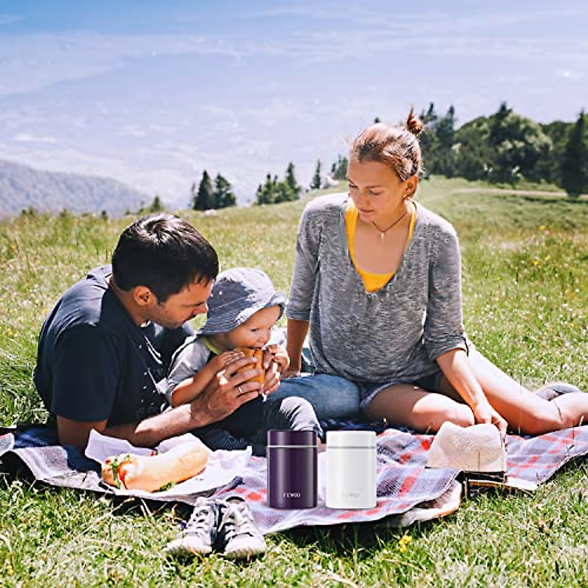 FEWOO Soup Thermos,Food Container for Hot Cold Food, Vacuum Insulated Stainless Steel Lunch Box for Kids Adult,Leak Proof Food Jar for School Office Picnic Travel Outdoors (White 13.5oz)