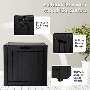 realife Deck Box 30 Gallon Outdoor Storage Box with Wheels, Waterproof Delivery Box with Lock for Patio Tools, Outdoor Cushions Pillows, Garden Supplies, Pet Stuff and Pool Accessories, Black