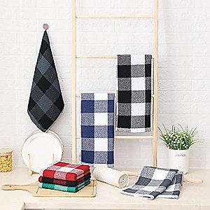 Homaxy 100% Cotton Waffle Weave Check Plaid Kitchen Towels, 13 x 28 Inches, Super Soft and Absorbent Dish Towels for Drying Dishes, 4-Pack, White & Black