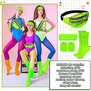 Tarpop 80s Neon Women Slouch Socks 90s Headbands Wristbands Fanny Pack Leg Warmers Sweatbands Waist Bag Women Party Costume(Green)