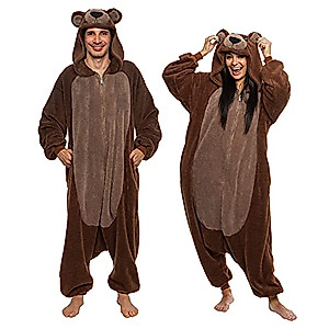 Funziez! Sherpa Bear Adult Onesie - Animal Halloween Costume - Plush Teddy One Piece Cosplay Suit for Adults, Women and Men