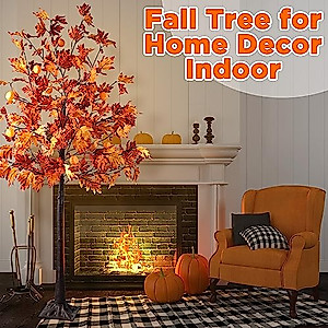GTIDEA 6FT 120LED Lighted Maple Tree Fall Halloween Decorations, Artificial Fall Tree with 8 Flashing Mode 216 Fall Leaves for Thanksgiving Autumn Porch Farmhouse Home Decor Indoor Outdoor