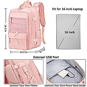 Travel Backpack for Women Men 15.6 Inch Laptop Backpacks with USB Port Carry on Backpack Flight Approved Large Back Pack College Bookbags Outdoor Sports Hiking Rucksack Casual Daypack (Pink,15.6 Inch)
