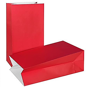 KEYYOOMY 50 CT Red Paper Party Favor Bags Biodegradable Kraft Paper Bags Paper Lunch Bags