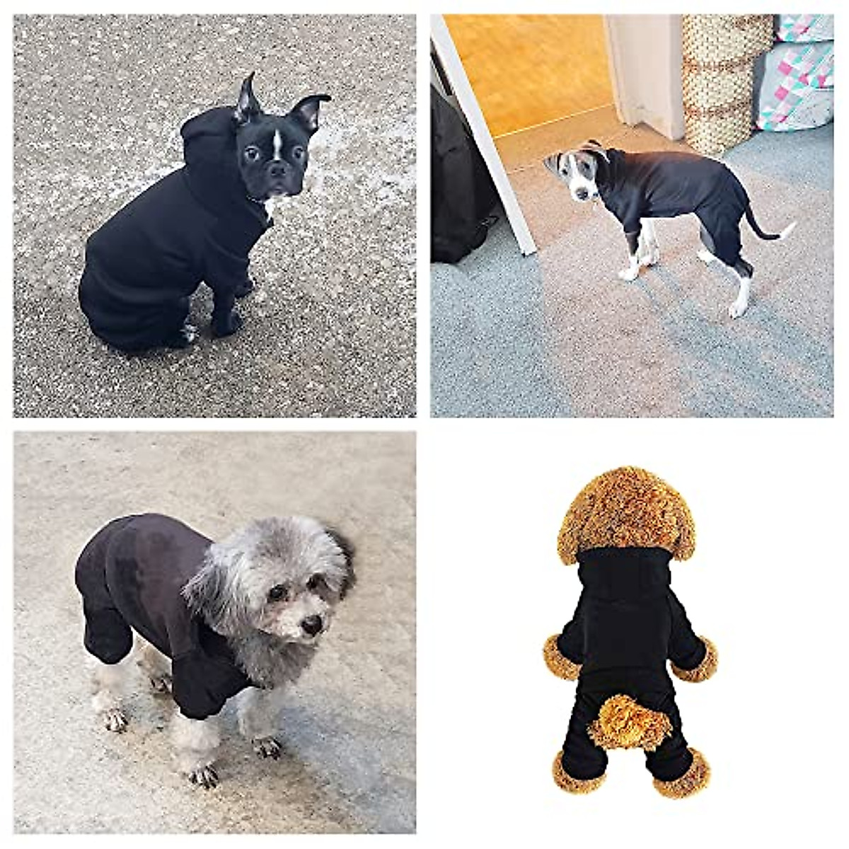 3 Pack Dog Hoodie, Pet Jumpsuit Fleece Sweatshirt with Buttons, Dog Clothes, Dog Cold Weather Coats, Winter Warm Cotton Puppy Hoodie 4 Legs Dog Clothes for Small Medium Dogs Boy Girl Black Grey Pink