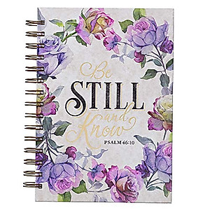 Christian Art Gifts Journal w/Scripture Be Still and Know Psalm 46:10 Bible Verse Purple Rose 192 Ruled Pages, Large Hardcover Notebook, Wire Bound