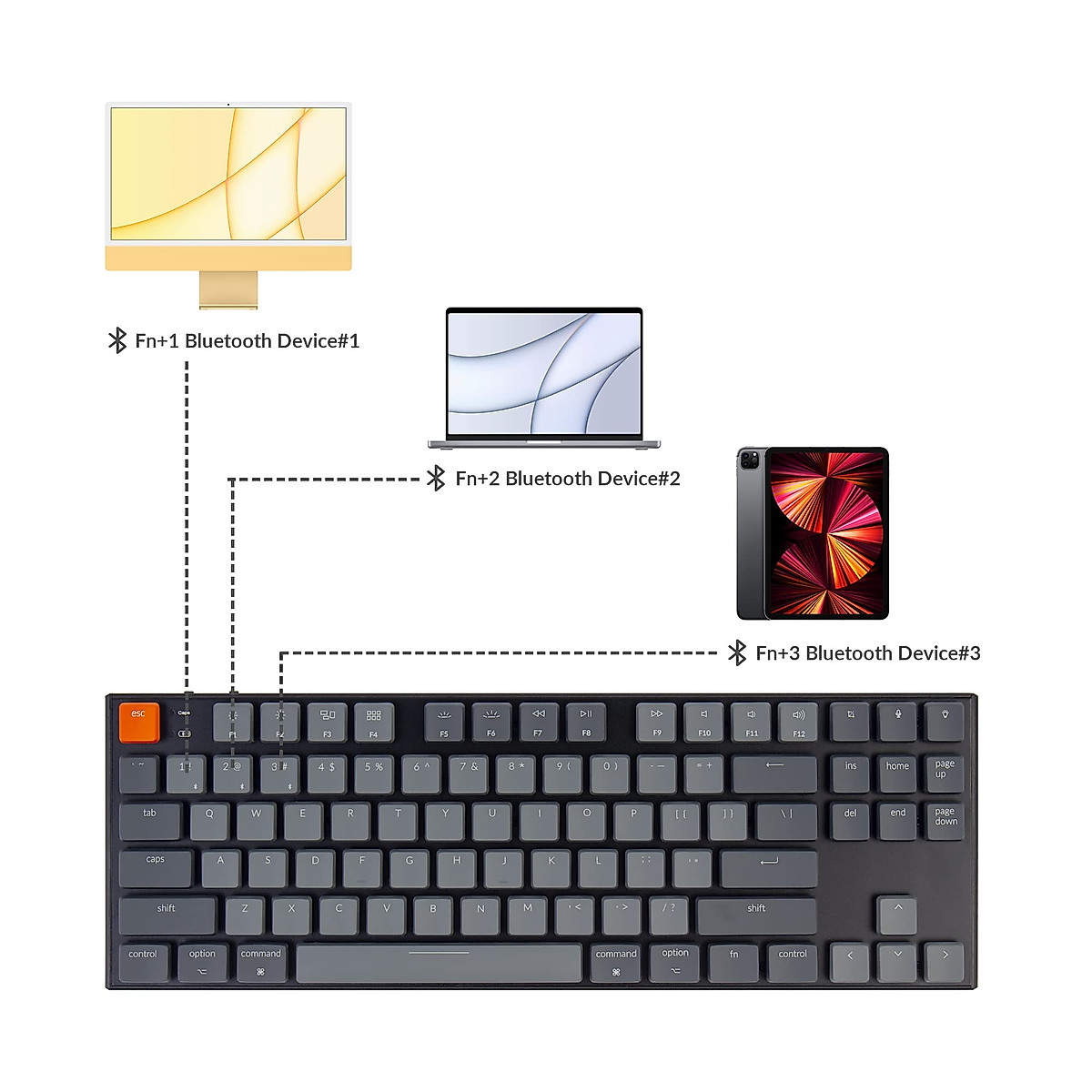 Keychron K1, Tenkeyless Layout 87 Keys Ultra-Slim Bluetooth Wireless/USB Wired Mechanical Gaming Keyboard with Low-Profile Gateron Blue Switch White LED Backlit Compatible with Mac Windows-Version 5