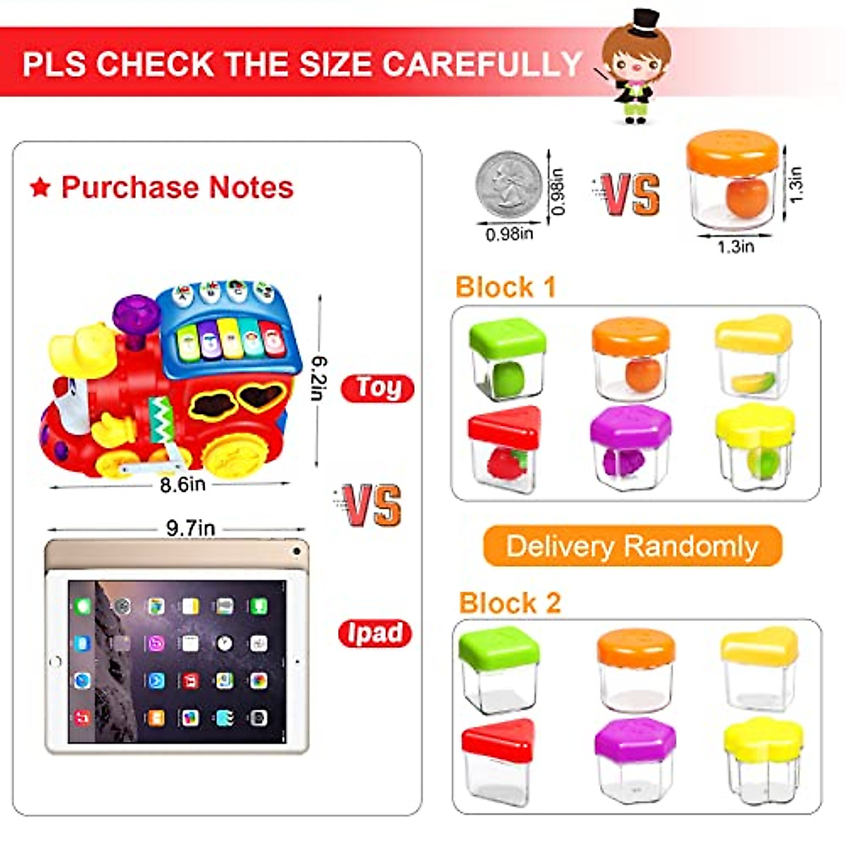 Baby Toys 12-18 Months Musical Train Kids Toys for 1 2 3 4+ Year Old Boys Girls Gifts,Early Education Learning Toy with Fruit Block/Music/Light/ for 6 to 12 Months Toddler Christmas Birthday Gifts