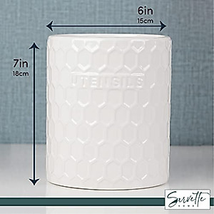 Servette Home Ceramic Utensil Holder for Kitchen Counter – Hexagon Patterened Utensil Crock