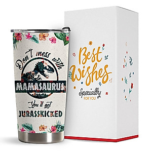 Pavo Mamasaurus Tumbler - Unique Birthday & Christmas Gifts For Women, Mom Gifts from Daughter, Son, Husband - Funny Mom Tumbler 20 Oz Stainless Steel
