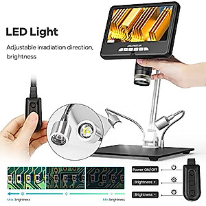 Andonstar AD207S Pro HDMI Digital Microscope, 2160P UHD Video Record, Soldering Microscope, Coin Microscope with 10 inch Stand for Full View, Bottom Light with Prepared Slides, Electronic Microscope