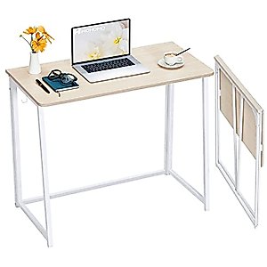 WOHOMO Folding Desk, Small Foldable Desk 31.5" for Small Spaces, Space Saving Computer Table Writing Workstation for Home Office, Easy Assembly, Oak