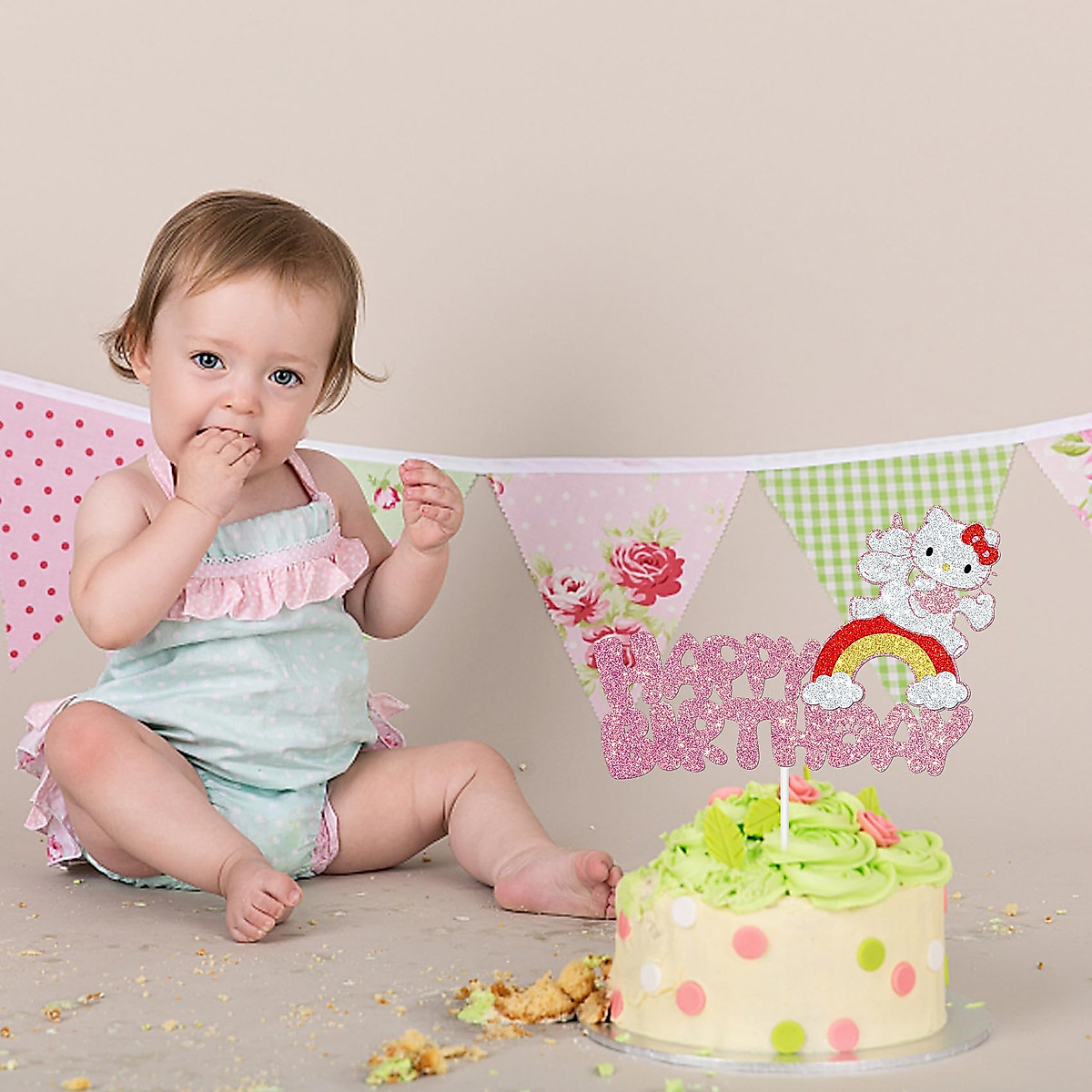 Cartoon Cat Birthday Cake Decoration, Cute Cat Birthday Cake Decoration (Pink)