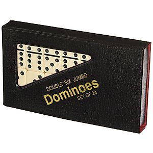 CHH Black/Cream Color Double 6 Jumbo Size Domino Tiles – Premium Set of 28 Ivory Dominoes – Classic Family Game in Cardboard Box