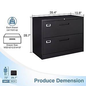 RAVIGIN 2 Drawer File Cabinet with Lock,Lateral Metal Black Filing Cabinets for Home Office 36" Wide Hanging Letter/Legal/F4/A4 Size (Require Assembly)