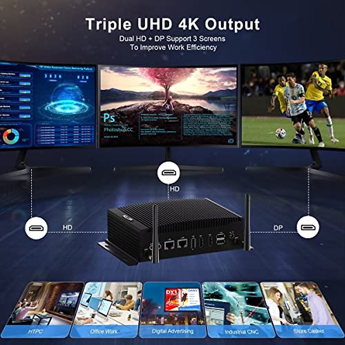 HISTTON Fanless PC Core i5-10210U, 32GB RAM 512GB SSD+1TB HDD, Mini Computer with 2 RS232/485 COM, Dual HD+DP 4K Triple Display, 2 LAN, 6 USB, GPIO, Wifi, BT4.2, Mini PC Windows 11 Pro, support Ubuntu