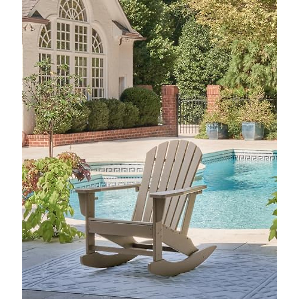 Signature Design by Ashley Sundown Treasure Cottage Weather Resistant Outdoor Rocking Chair with 1 Cup Holder, Light Brown