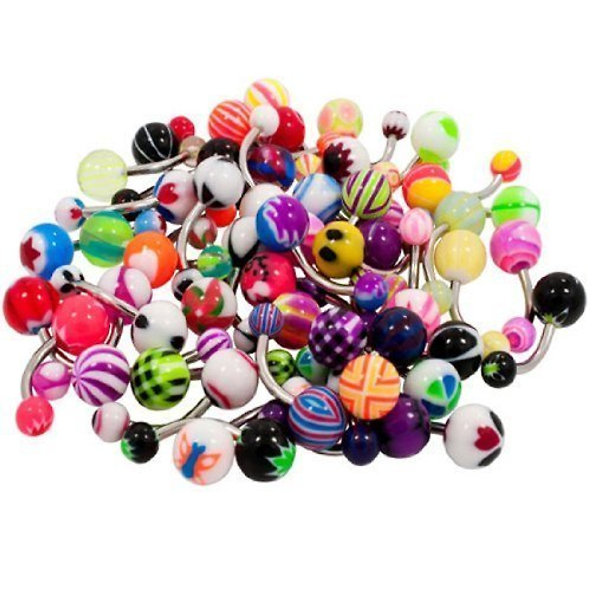 Honbay 100 Mix Pack 50Pc 14G Belly Button Rings and 50Pc 14G Tongue Ring Barbells Kit