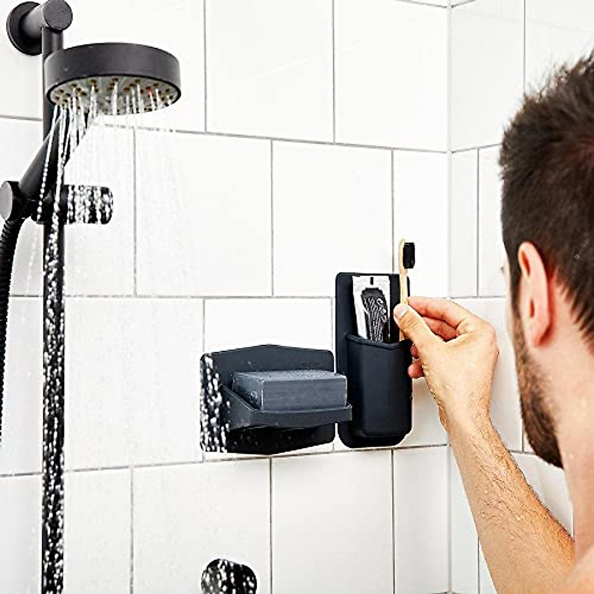 Tooletries - The Henry Essentials Holder - Silicone Toiletry Organiser, Shower & Bathroom Accessory - Features Silicone-Grip Technology, Removable & Reusable - Charcoal