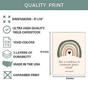 Maya Angelou Quote Wall Art - Inspirational Poster Boho Minimalist Decor - Be a Rainbow in Someone Elses Cloud - Motivational Rainbow Decor for Home, Office, Bedroom - 8x10 in. LAMINATED, No Frame