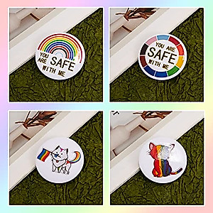 4 Pcs Pride Pins Rainbow Pride Pins LGBTQ Pins Round Rainbow Buttons Gay Pride Pins You are Safe with Me pins LGBT Lapel Pins for Men Women Clothing Bags Backpack Hat Decoration,Pride Month Gifts
