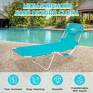 #WEJOY Chaise Lounge Chair with Face Arm Hole Foldable Patio Sun Chair with Adjustable Backrest and Padded Pillow Heavy Duty Folding Beach Lounger for Camping Sunbathing Lawn Pool Garden Yard