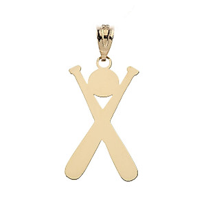 Certified 10k Yellow Gold Personalized Baseball and Baseball Bat Cross Sports Pendant with Your Name and Number