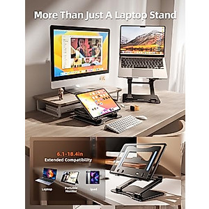 ATKTTOP Laptop Stand for Desk Adjustable Height, 22" [Anti-Wobble] [Fit All Laptop] Foldable DJ Standing Laptop Riser for 6.1-18.4" Tablets, Portable Monitor Stand for MacBook Air, Dell, HP, Lenovo