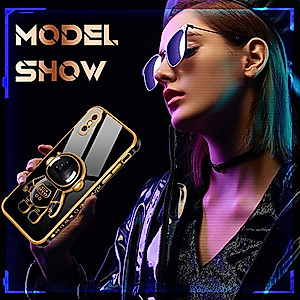 Coralogo for iPhone Xs Max Case Astronaut Cute for Women Girls Girly Unique Black Phone Cases with Astronaut Hidden Stand Kickstand 6D Design Cover for iPhone XsMax 6.5 inch