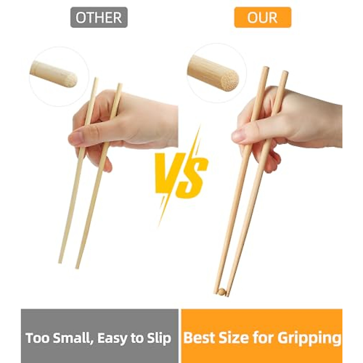 LOROTOCO 50 Pairs Chopsticks Disposable Reusable 9.5" Individually Wrapped Bulk Premium Quality