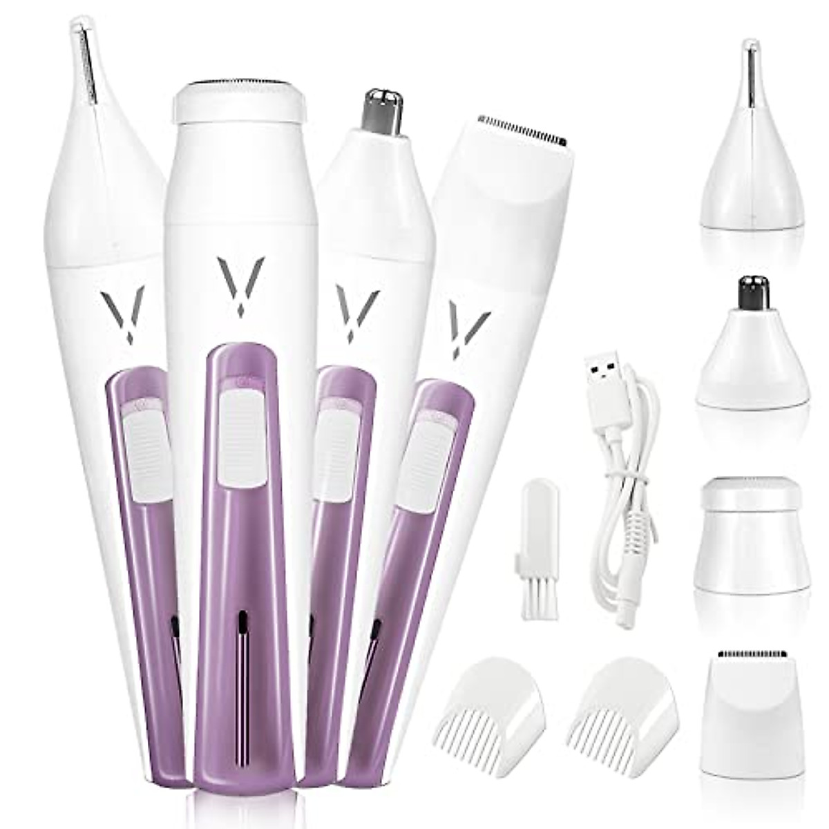 Face Razors for Women, Rechargeable 4 in 1 Facial Hair Removal and Eyebrow Nose Trimmer, Painless Bikini Trimmer, Shaver for Body, Arms, Armpit, Peach Fuzz on Upper Lip and Chin, Waterproof, Plum