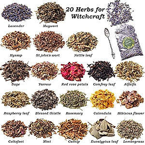 Witchcraft Supplies Kit for Wiccan Spells 69 Packs of Dried Herbs Healing Crystals and Colored Magic Spiritual Candles Parchments for Beginners Experienced Witches Pagan Spell Witchy Gifts Altar