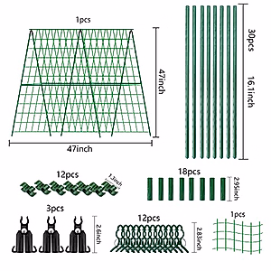 DECOHS A-Frame Metal Garden Trellis Set for Raised Bed-47x 47 Inch Detachable Cucumber Climbing Trellis with Net and Clips-Garden Climbing Trellis for Outdoor Plant Cucumber Flowers Vegetables