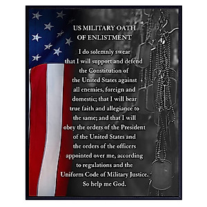 American Flag Wall Art - Military Oath of Enlistment - Patriotic Home Decor - Gift for Soldiers, Veterans Day, Vets, USAF, Army, Navy, Air Force, Marines, Coast Guard, Men, Women - Poster Print