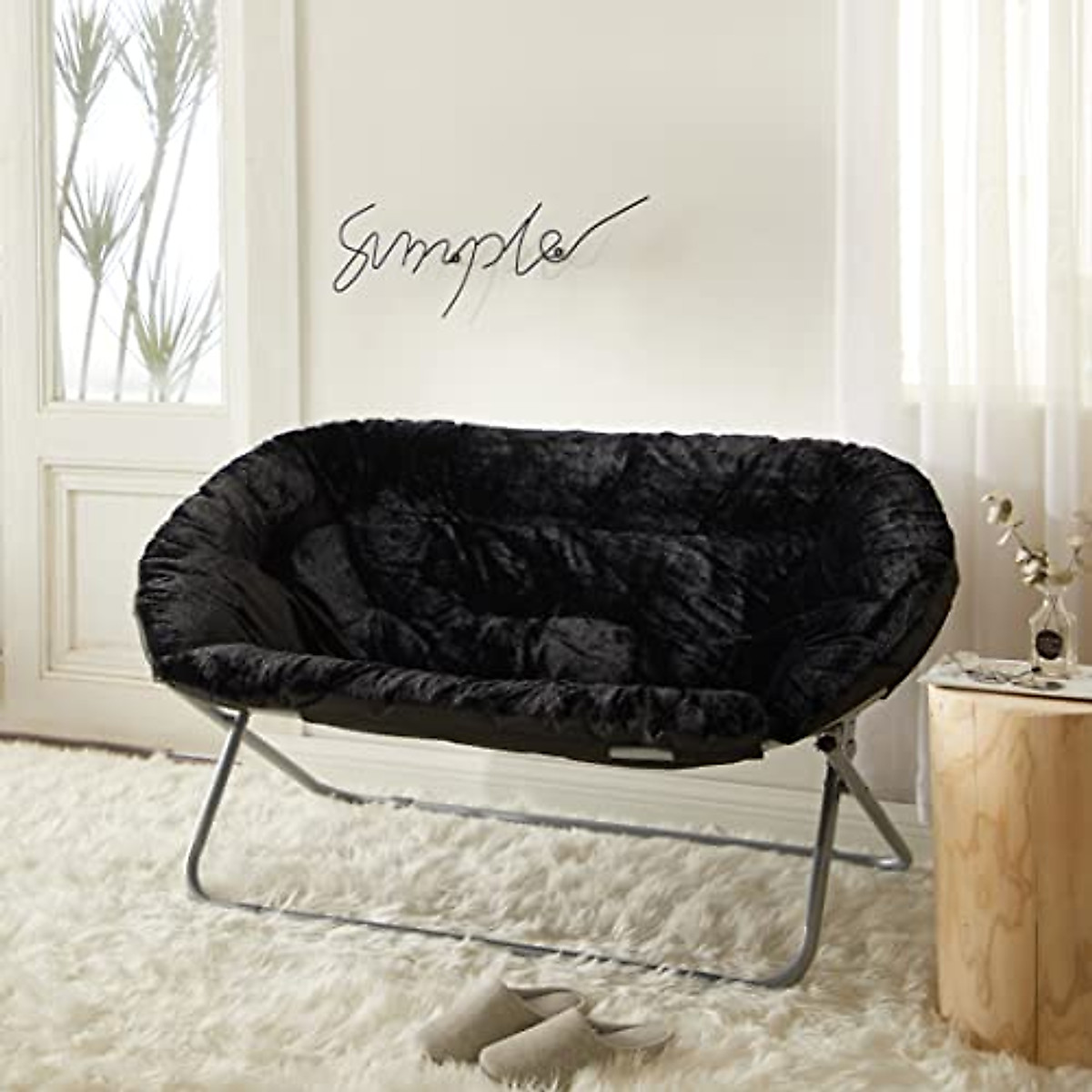 Urban Shop Faux Fur Double Saucer Chair, Black