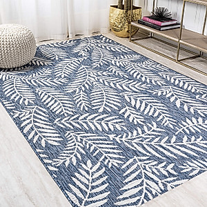 JONATHAN Y SMB119B-3 Nevis Palm Frond Indoor Outdoor Area-Rug Coastal Floral Easy-Cleaning Bedroom Kitchen Backyard Patio Non Shedding, 3 X 5, Navy/Ivory