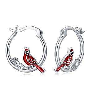 Cardinal Earrings Sterling Silver Hypoallergenic Hoop Earrings for Sensitive Ears Cardinal Jewelry Gifts for Women