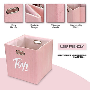 Damostarz Storage Basket Cube Girls Bins Toy Collapsible Baskets for Nursery Cubes Set of 4 Shelf Bin Kids Bedroom Living Room Dresser Box Toys Organizer Foldable Large Fabric Boxes 13x13x13