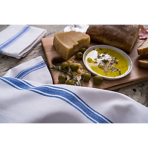 NITRAA Kitchen Towels with Herringbone Weave and Center Stripe - 100% Organic Ring Spun Cotton - Reusable Dish Towels - Highly Absorbent and Lint Free - OEKO-TEX Certified -15”x 26” - Set of 12 (Blue)