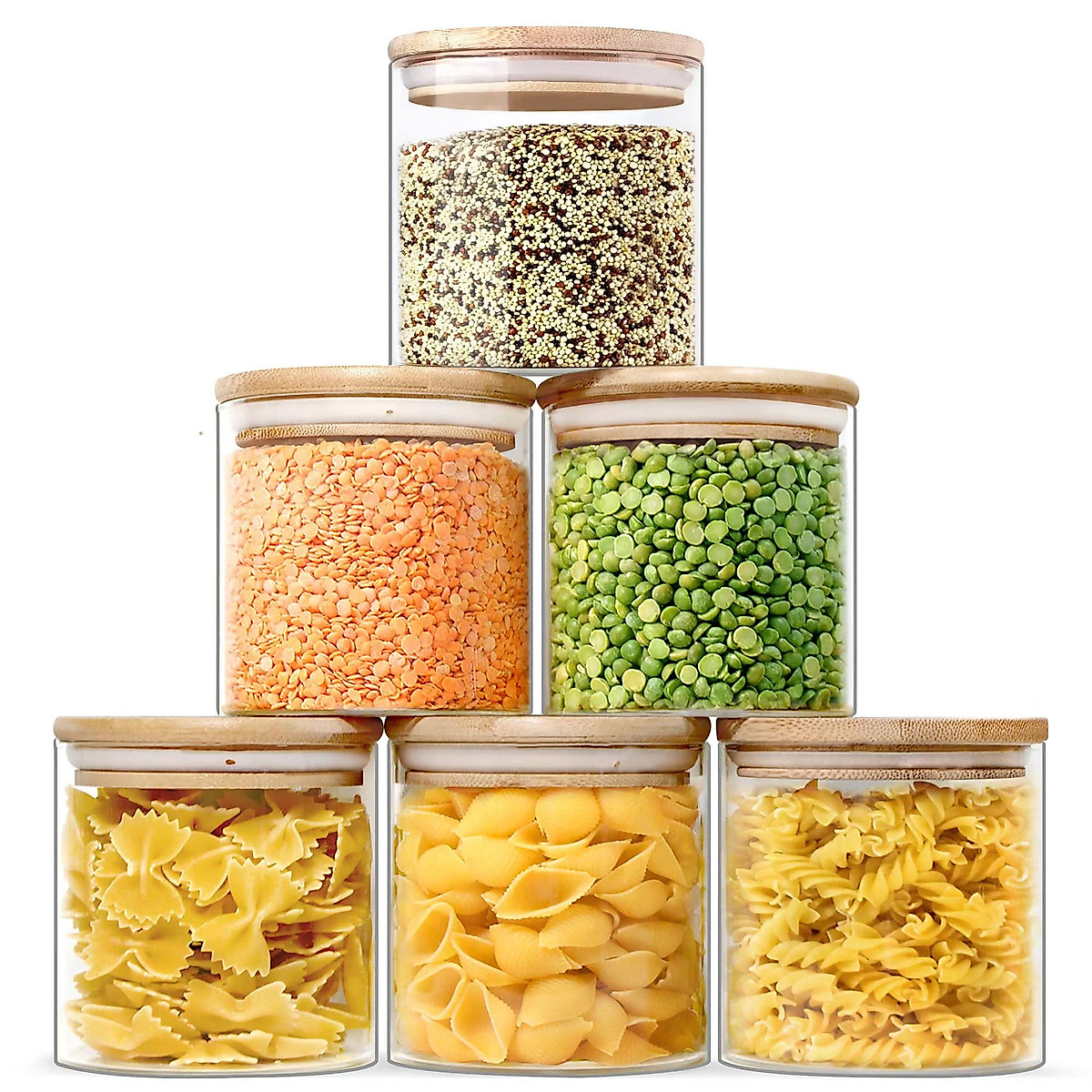 Urban Green Glass Jars with Bamboo Lids, Glass Airtight Canisters sets, Glass Food Storage Container, Pantry Organization and Storage Jars, Kitchen Canisters Sets, Spice Jars, Flour Containers of 6