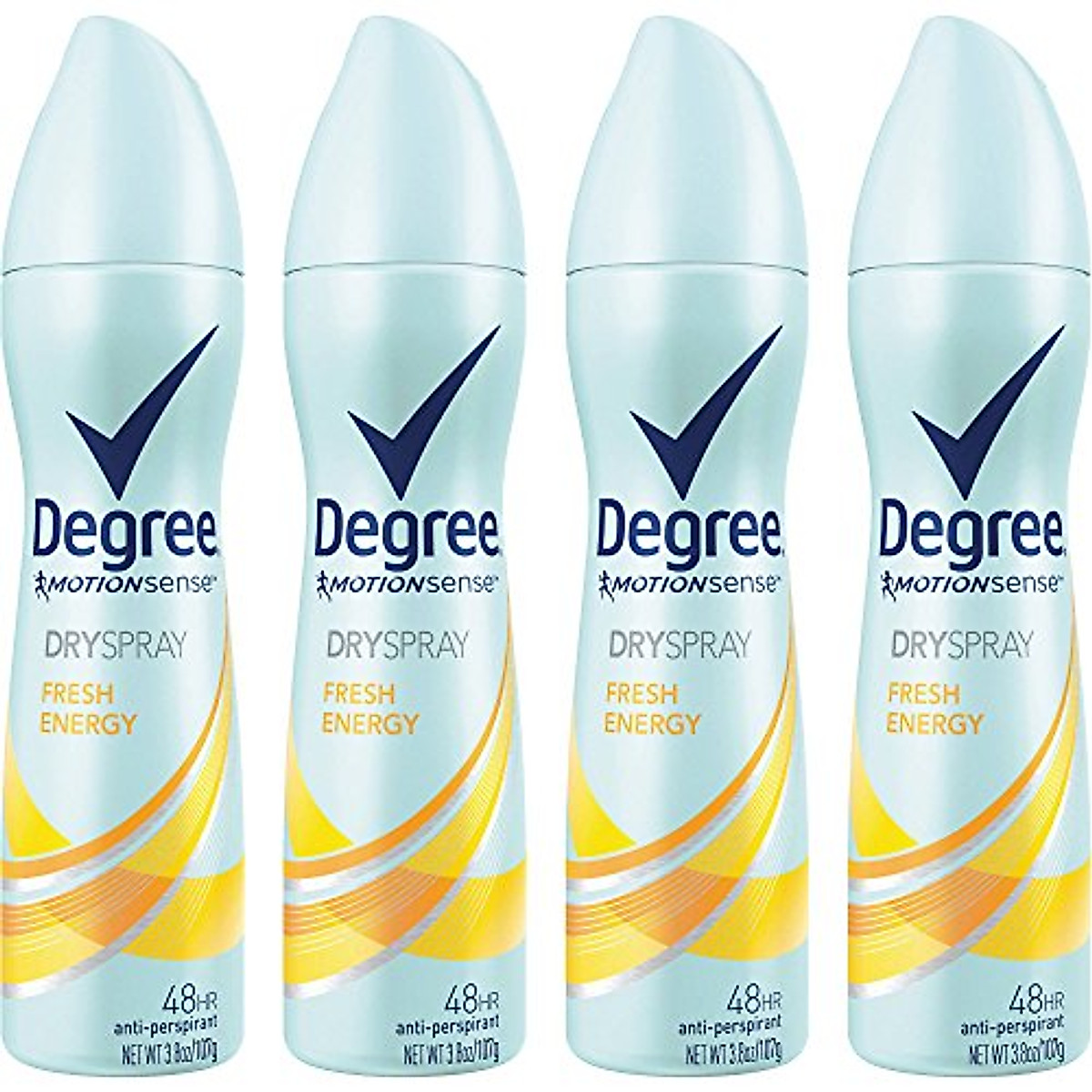 Degree Advanced Antiperspirant Deodorant Dry Spray 72-Hour Sweat and Odor Protection Fresh Energy Deodorant Spray For Women With MotionSense Technology 3.8 oz, Pack of 4 , Blue