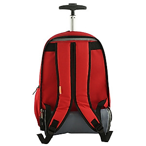 K-Cliffs Heavy Duty Rolling Backpack School Backpacks with Wheels Deluxe Trolley Book Bag Wheeled Daypack Workbag Multiple Pockets Bookbag with Safety Reflective Stripe Red