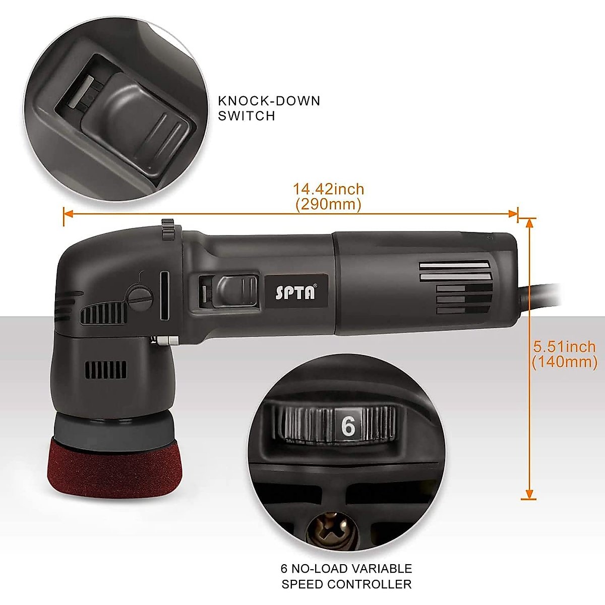 Mini Polisher, Mini Buffer, Small Buffer Polisher, SPTA Mini Oribtal Polisher 3 Inch 10mm/780W Variable Speed Orbit Dual Action Polisher With Polishing Pads+Sanding Discs+Pad Conditioning Brush