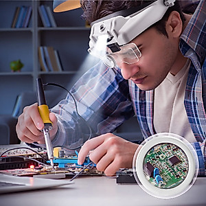 Elikliv Headband Magnifying Glass with Light 1X to 14X, Rechargeable Handsfree Head Mount Magnifier, 6 Detachable Lens Visor Loupe Tool for Close Work Reading Jewelry Craft Repair Cross Stitch