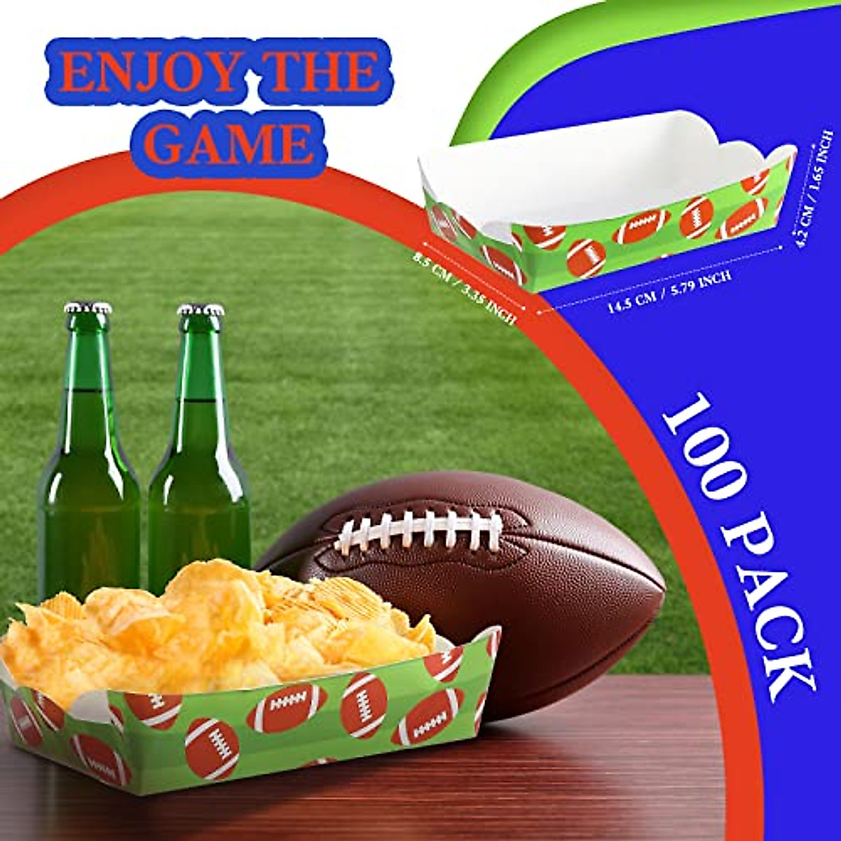 100 Pcs Football Paper Food Trays Nacho Trays Football Paper Party Bowls Football Party Supplies Snack Candy Holder Trays Disposable Serving Trays for Football Sports Event Family Party Decorations